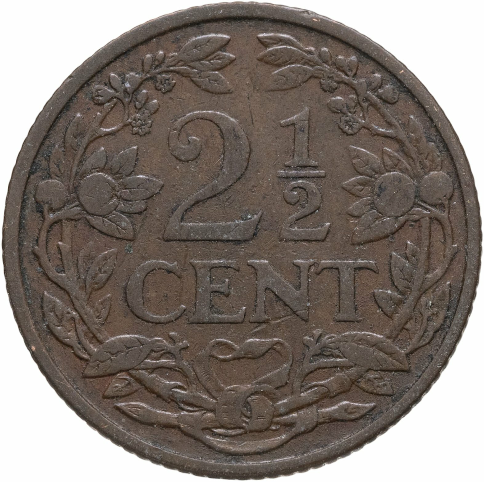 Нидерланды 2 1/2 цента cent 1912, Бронза, в сохранности VF