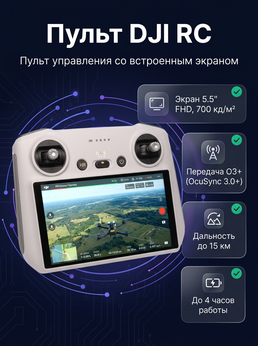 Пульт дистанционного управления DJI RC с экраном, 5.5 дюйма FHD, O3+, до 15 км