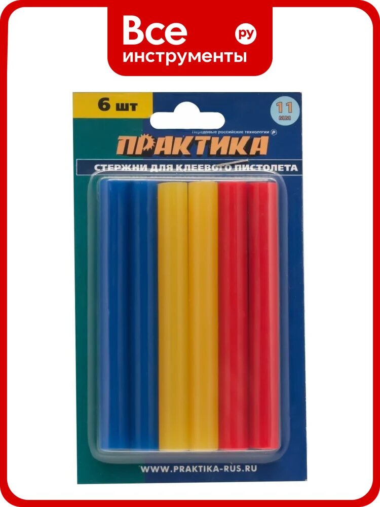 Клей для клеевого пистолета цветной (6 шт; 11х100 мм; 3 цвета) ПРАКТИКА