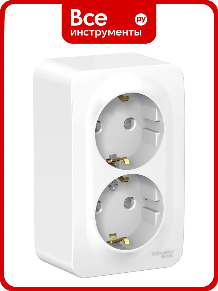 Розетка Systeme Electric BLANCA О/У двойная, с заземлением, со шторками, белый BLNRA011201