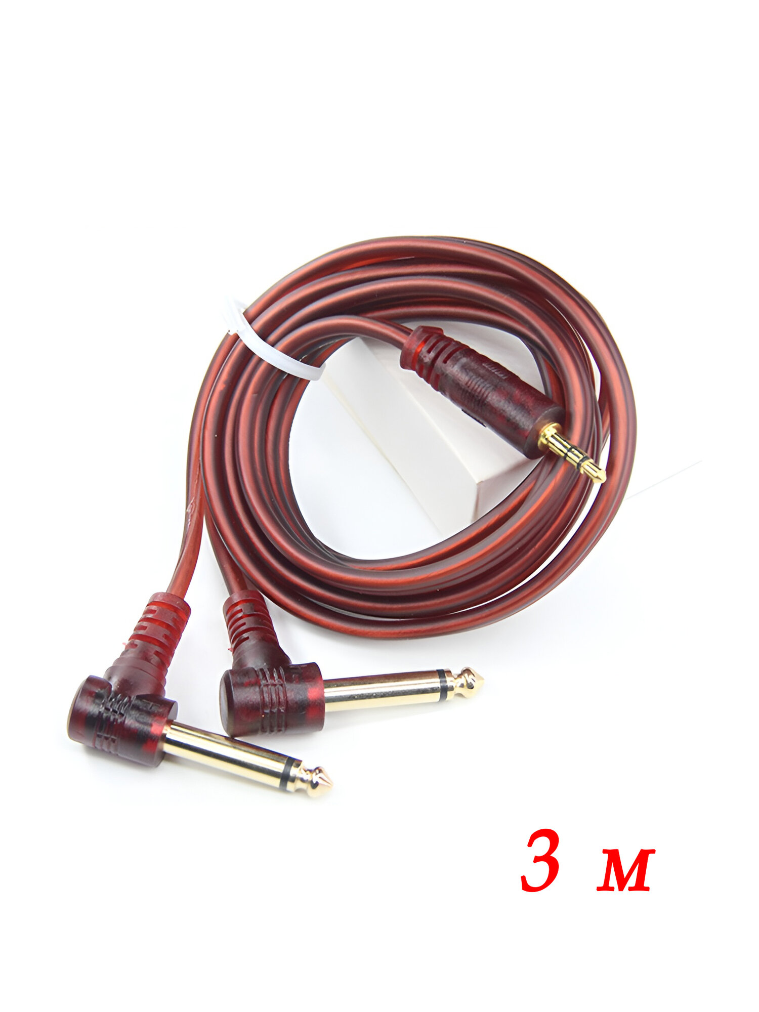 Кабель Mini-Jack 3.5 - 2 x Jack 6.3, 3 метра мини-джек на большой джек, угловые коннекторы, стерео