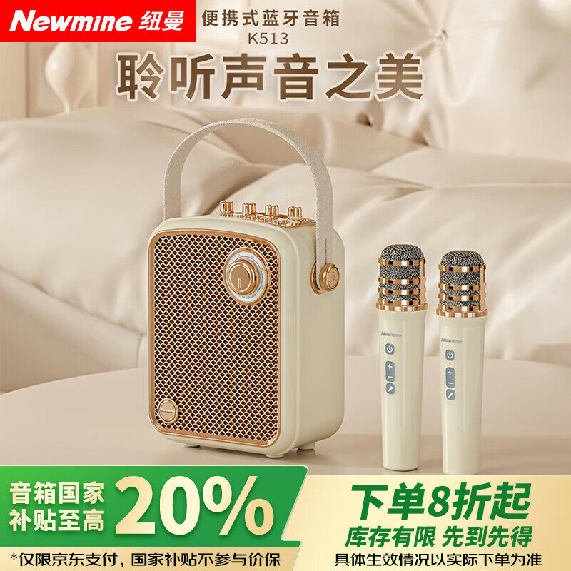 Newmine K513 Bluetooth портативный караоке-колонка с двумя микрофонами для домашней KTV на открытом воздухе Цвет：K513