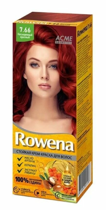 ACME COSMETICS ROWENA Стойкая Крем-Краска для волос, тон 7.66, Насыщенный Красный