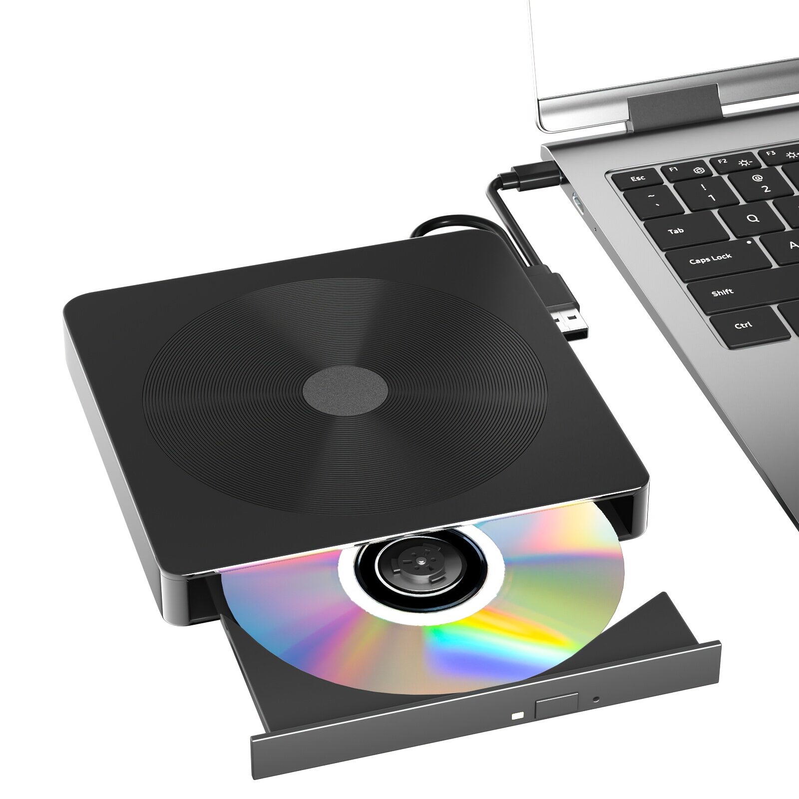 Внешний DVD-привод портативный USB 3.0 для ноутбуков и ПК под управлением Windows, Linux, Mac и iOS, черный