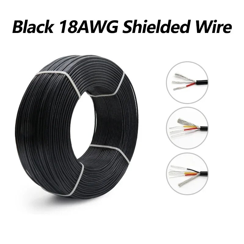 Экранированный провод UL2547 2-8 ядер 2 Cores, Black 18AWG, 5 meters