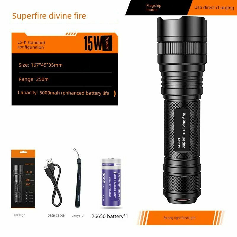 Фонарь SUPFIRE Shenhuo L6, сверхъяркий светодиодный фонарик для дома, перезаряжаемый, 26650, T6-L2, уличный прожектор