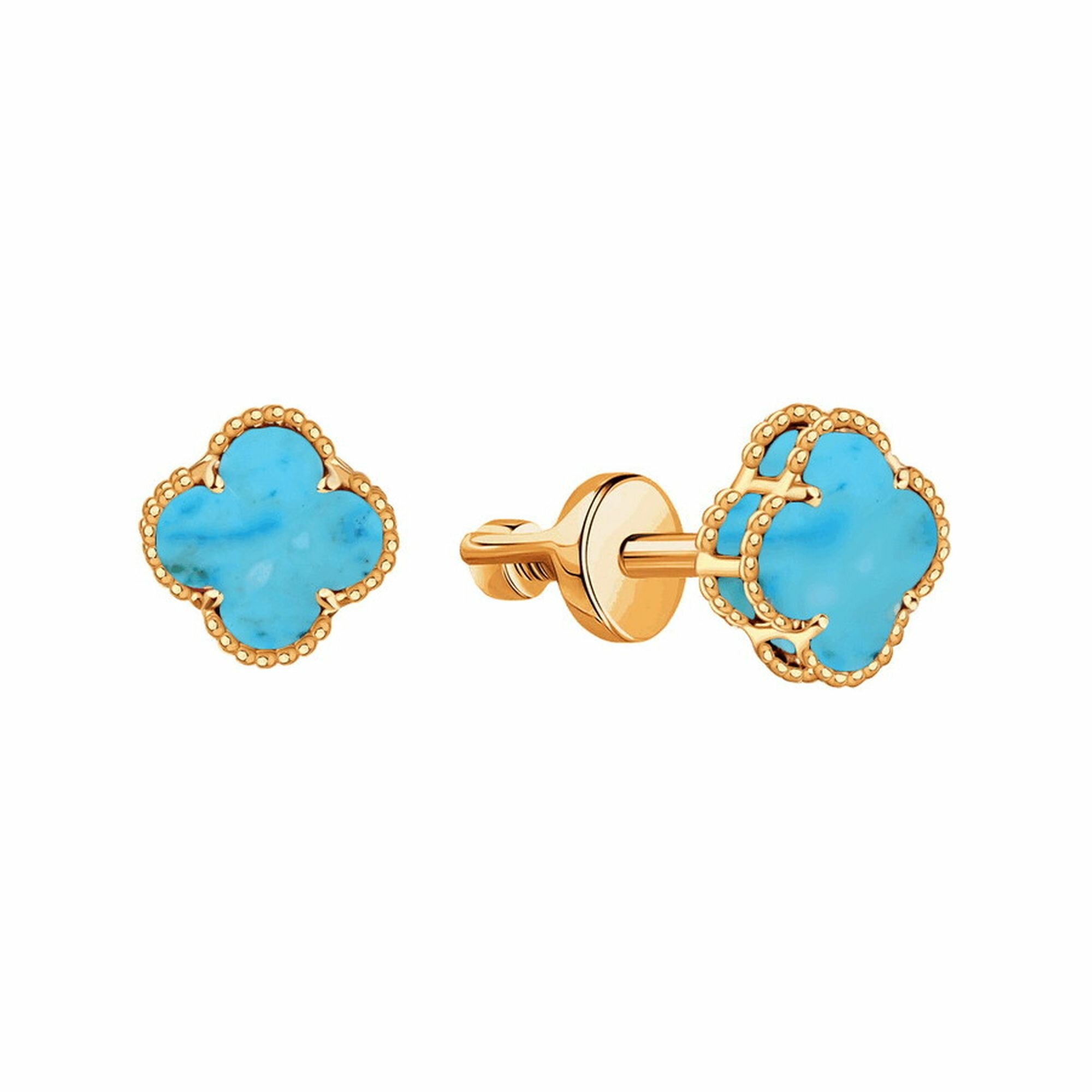 Серьги Diamant online, красное золото, 585 проба, бирюза