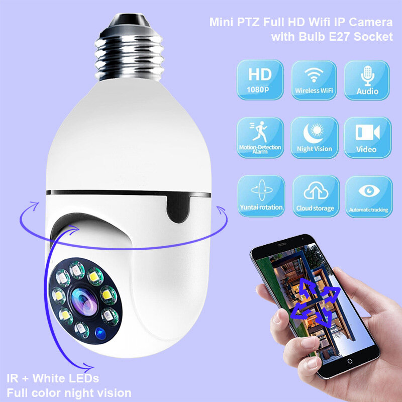 WiFi камера 1080P в форме лампочки с 4-кратным зумом, цоколь E27, домашний 5G WiFi монитор с функцией сигнализации.