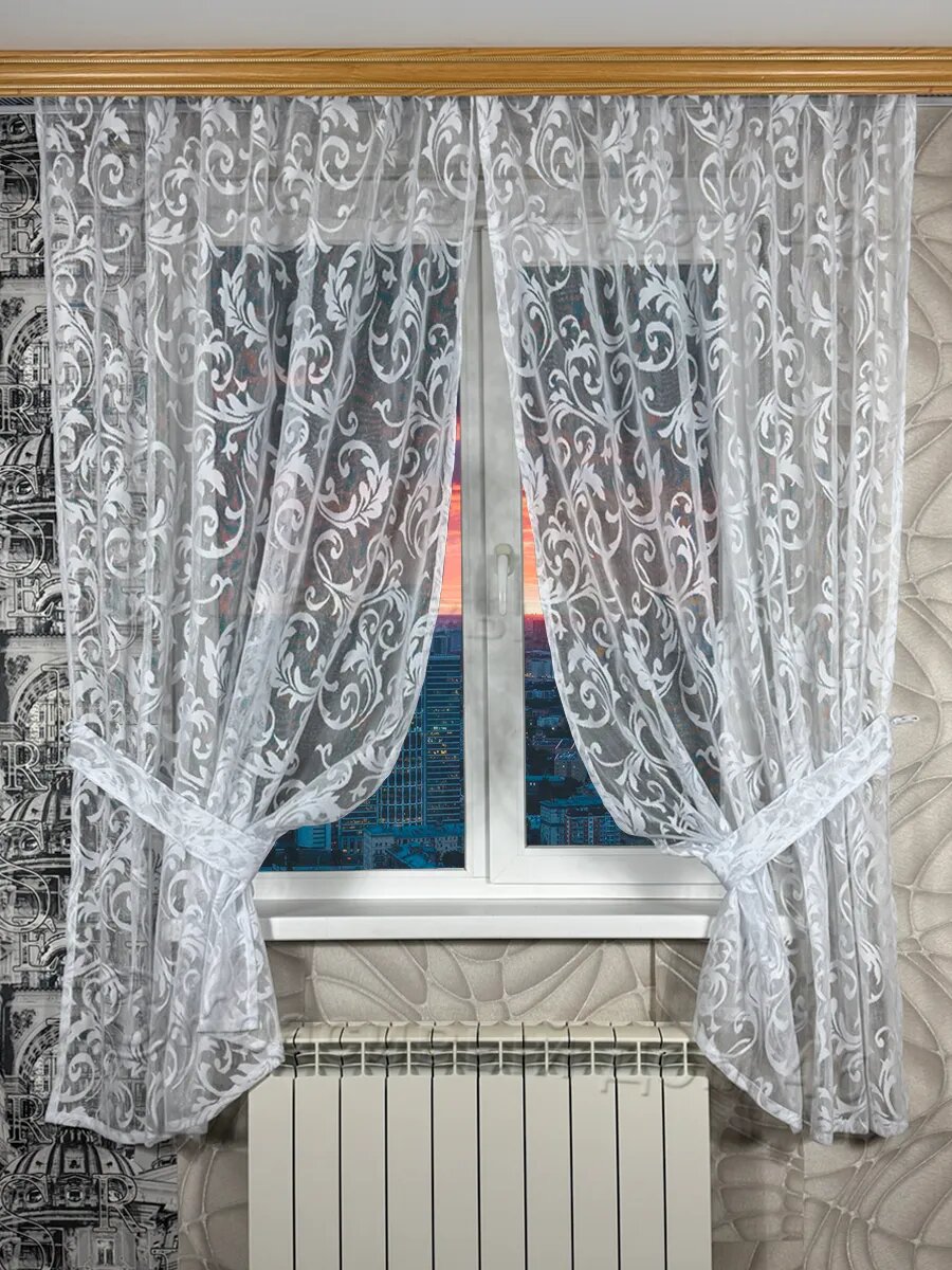 Штора "Красивый дом 46", тюль белый короткий арка, 280х180 см