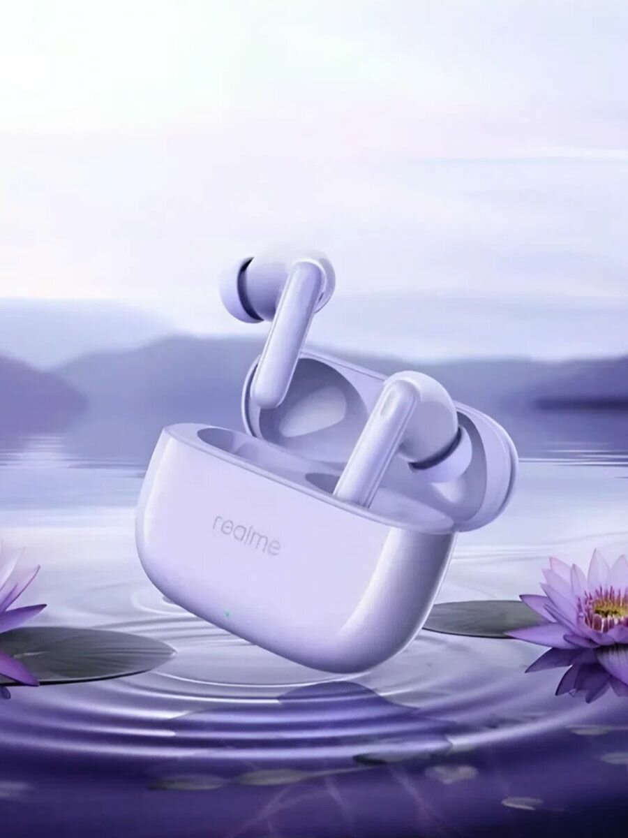 Realme наушники беспроводные Bluetooth Buds T310 (RMA2303) с микрофоном и активным шумоподавлением ANC, фиолетовый