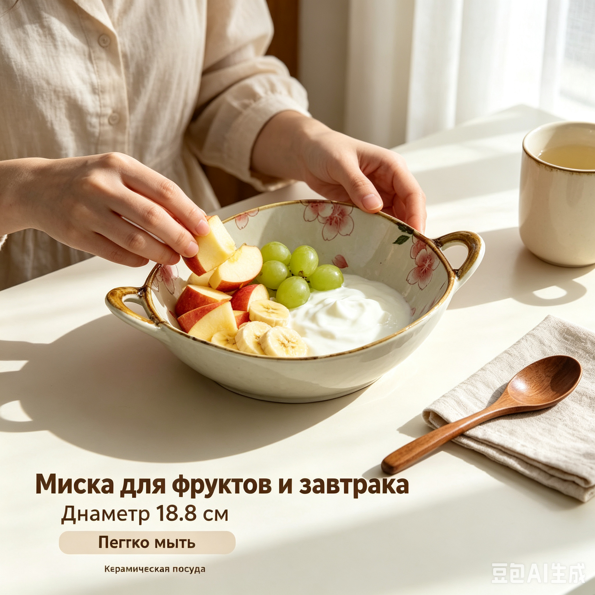 Изысканный салатник, овальная фарфоровая миска диаметром 18,8 см, розового цвета