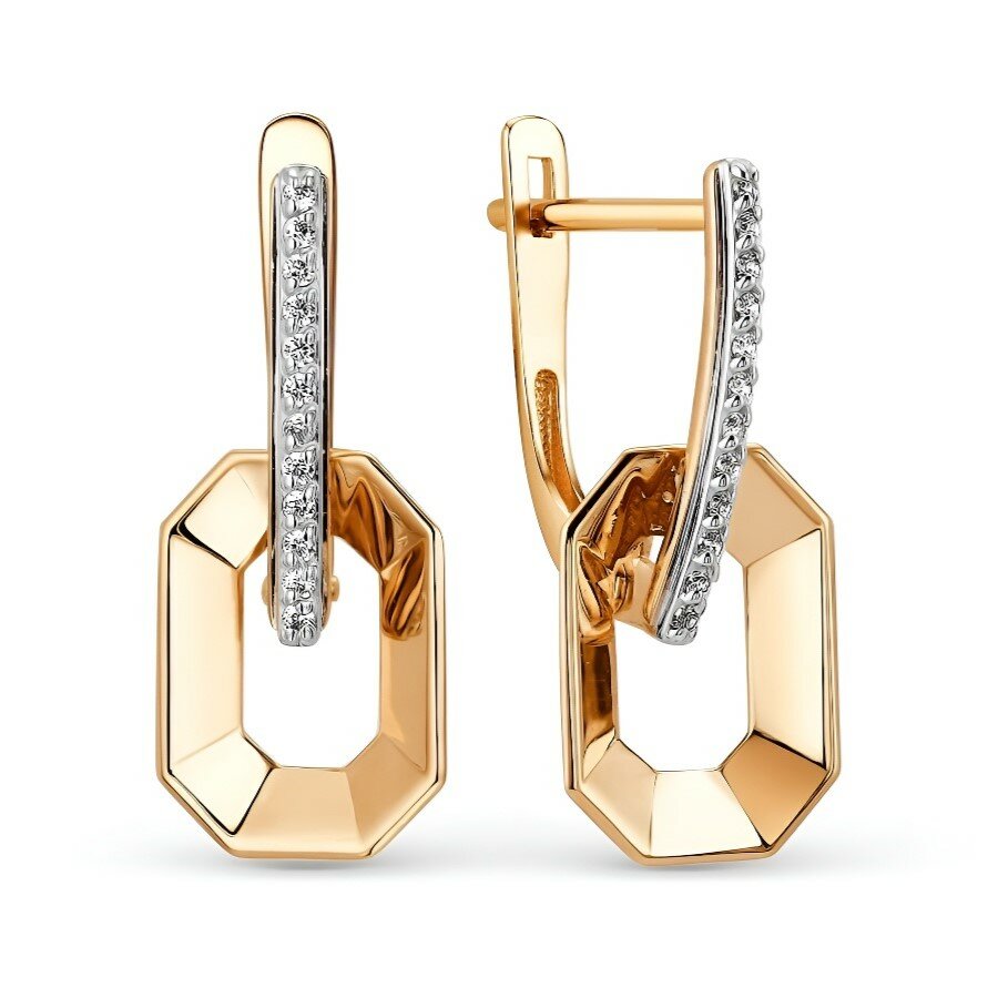 Серьги, золото, 585 проба, фианит