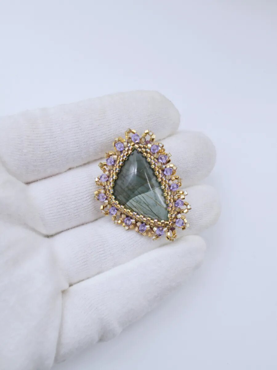 Брошь, кристалл, кристаллы Swarovski, бисер