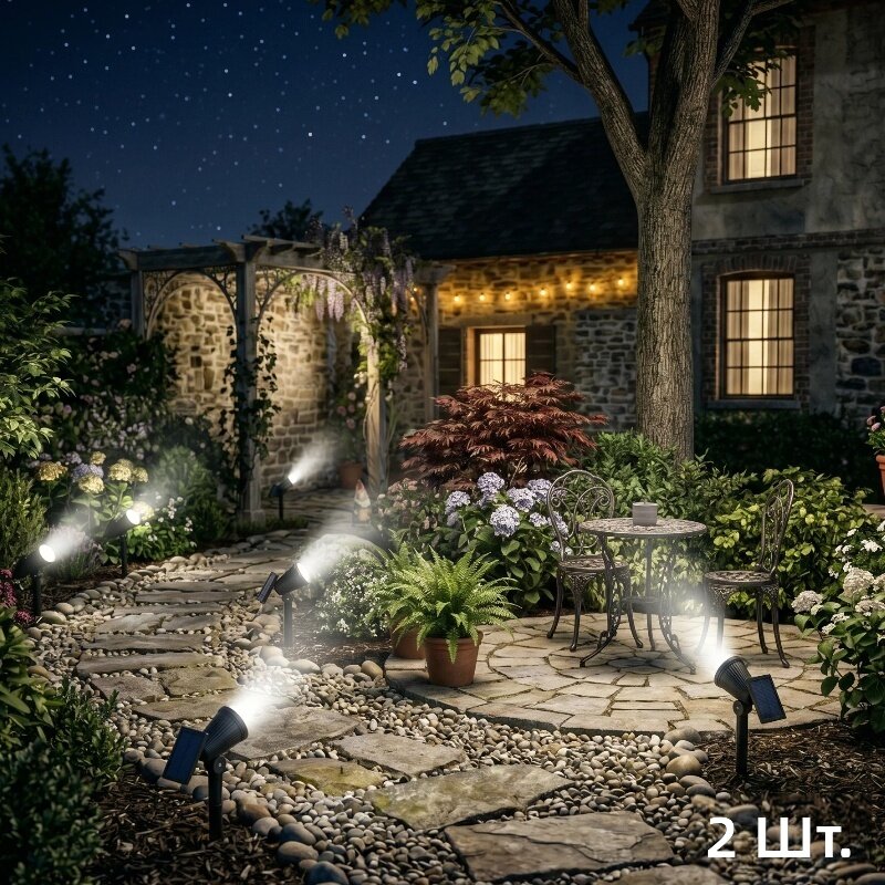 Солнечные садовые светильники 9 LED, 2 шт, белый свет, для ландшафтной подсветки и кемпинга
