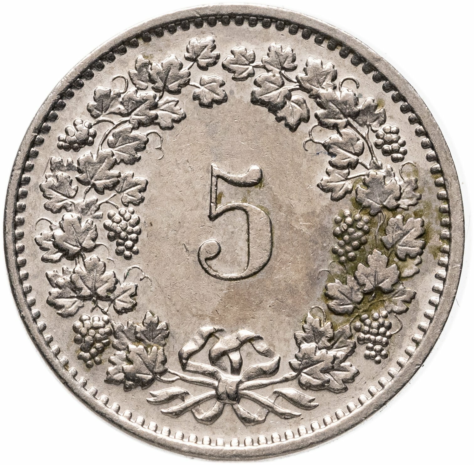 Швейцария 5 раппенов 1974, Никель, в сохранности AU
