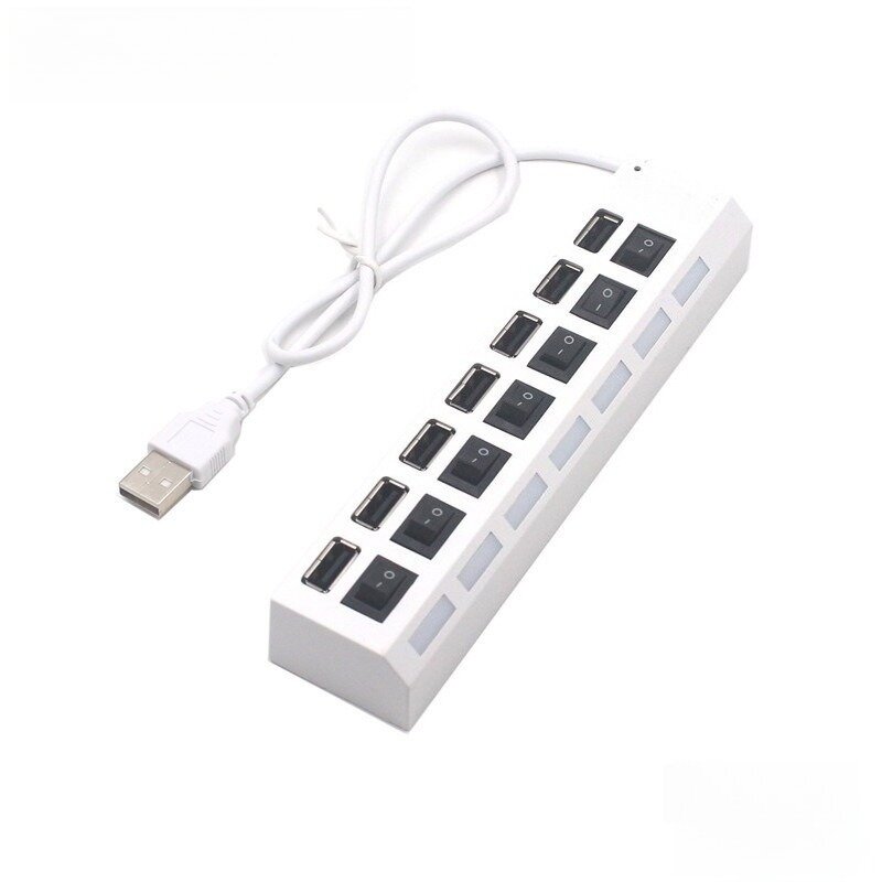 USB-хаб на 7 портов, настольная мини-док-станция с независимыми переключателями, 3 порта USB 3.0 и 4 порта USB 2.0, светодиодный индикатор, скорость передачи 480 Мбит/с, для ноутбука, ПК и внешних жёстких дисков, белый