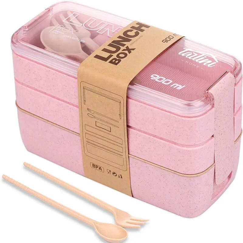Экологичный ланч-бокс 3-в-1 из пшеницы Розовый, Pink