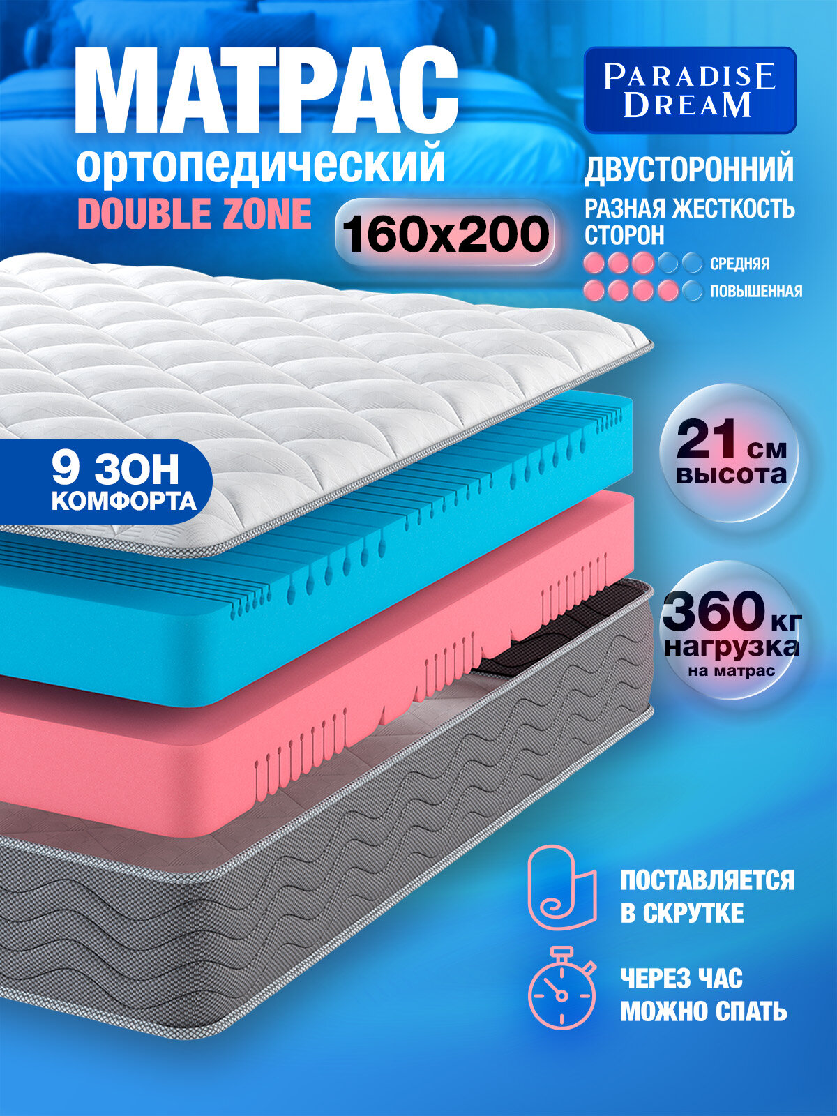 Матрас 160х200 ортопедический беспружинный на кровать