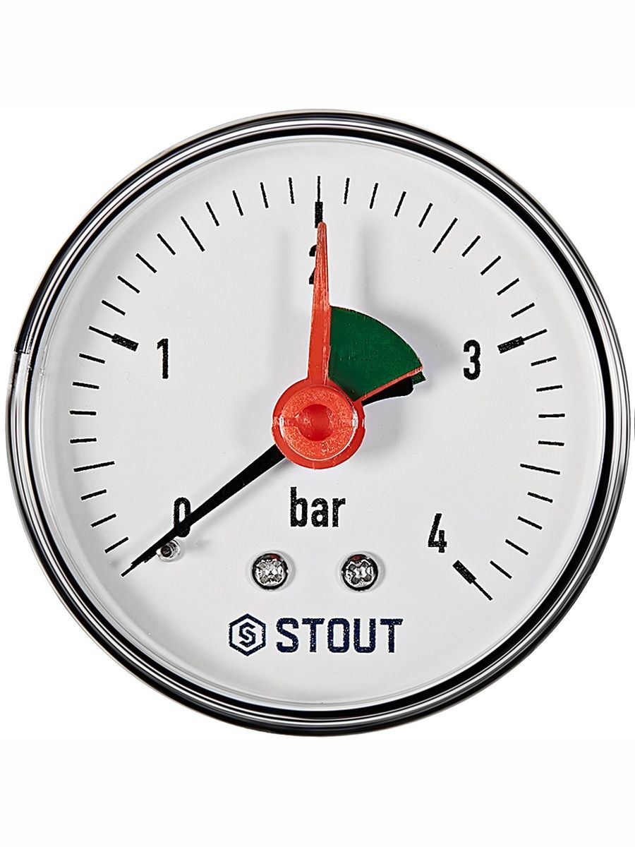 Манометр аксиальный Stout 63 мм, 0-4 бар, 1/4 с указателем предела
