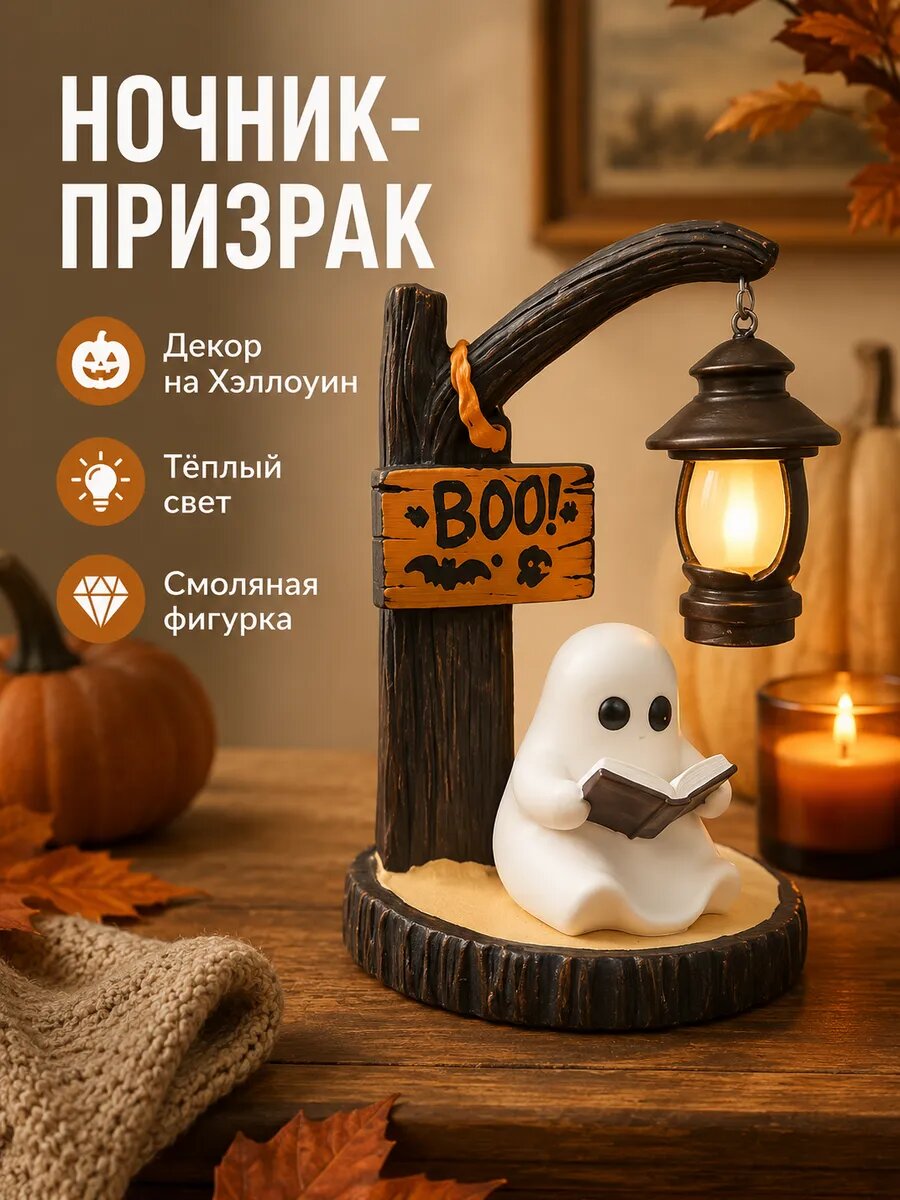 Лампа-призрак с книгой, ночник-декор на Хэллоуин