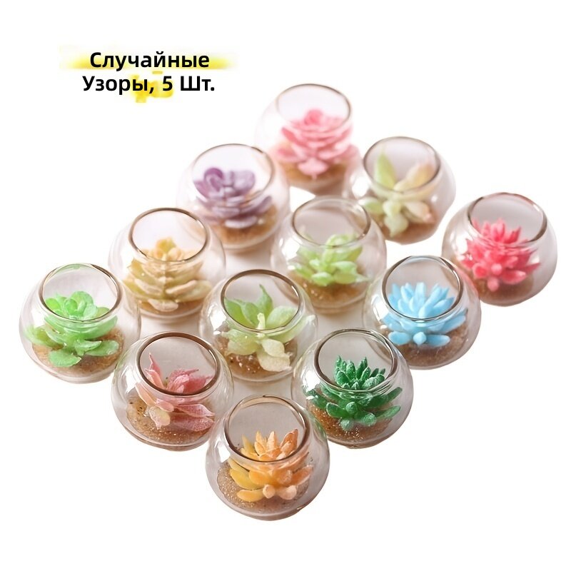 Стеклянные мини-колбы для суккулентов, миниатюрный декор для дома, сада и автомобиля, комплект из 5 шт, случайный узор