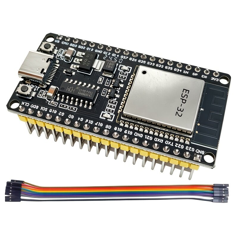 Отладочная плата ESP32 + стартовый набор, модуль WROOM32 с чипом CH340C, кабель Type-C, желтый штыревой разъем на 38 контактов, провода 10 цветов, 1 шт