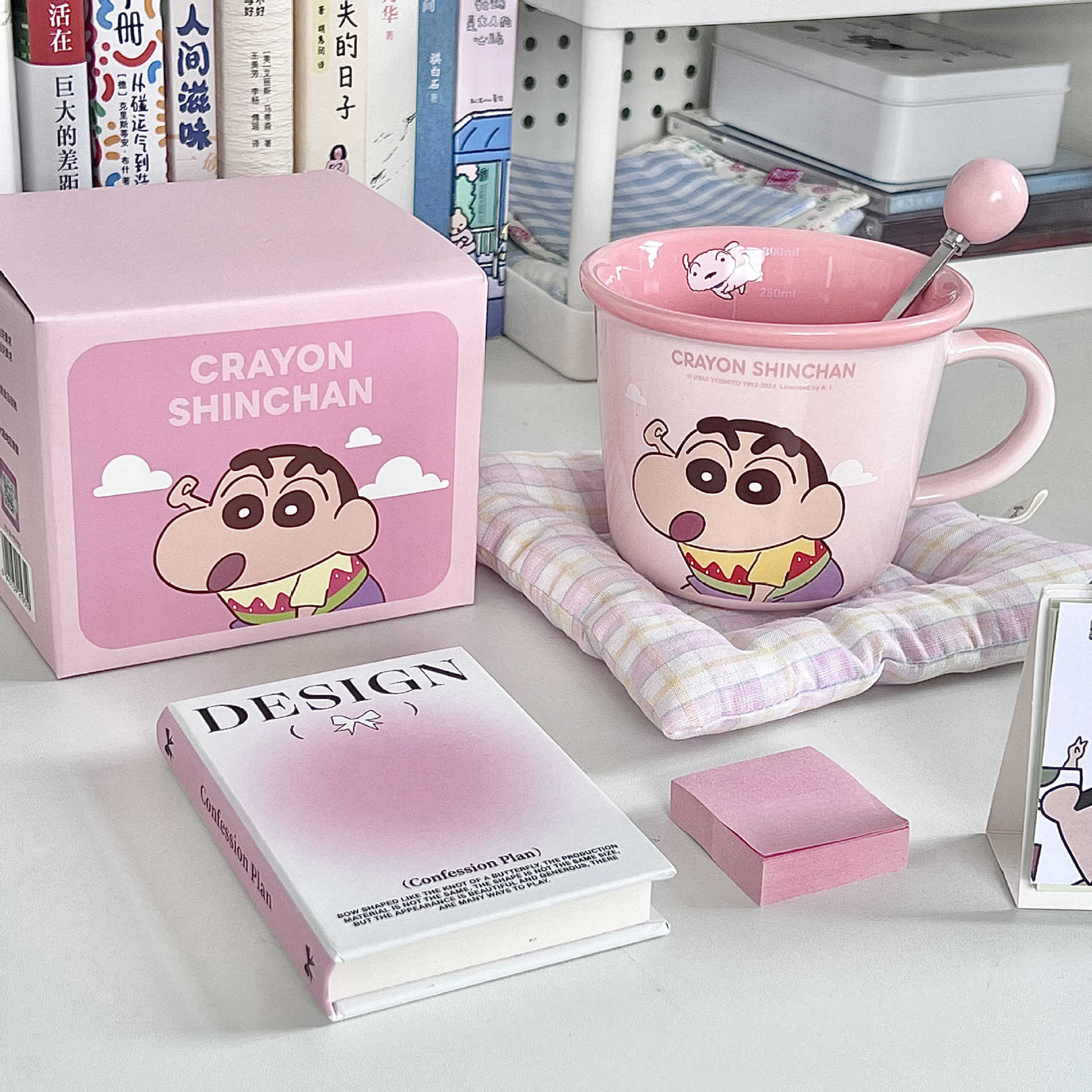 Керамическая кружка Crayon Shin‑chan 350 мл с разметкой, милая чашка для кофе, подарочный набор для дома, офиса и подарка