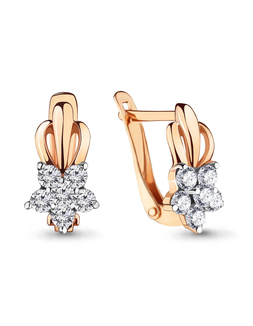 Серьги серебро, 925 проба, золочение, фианит