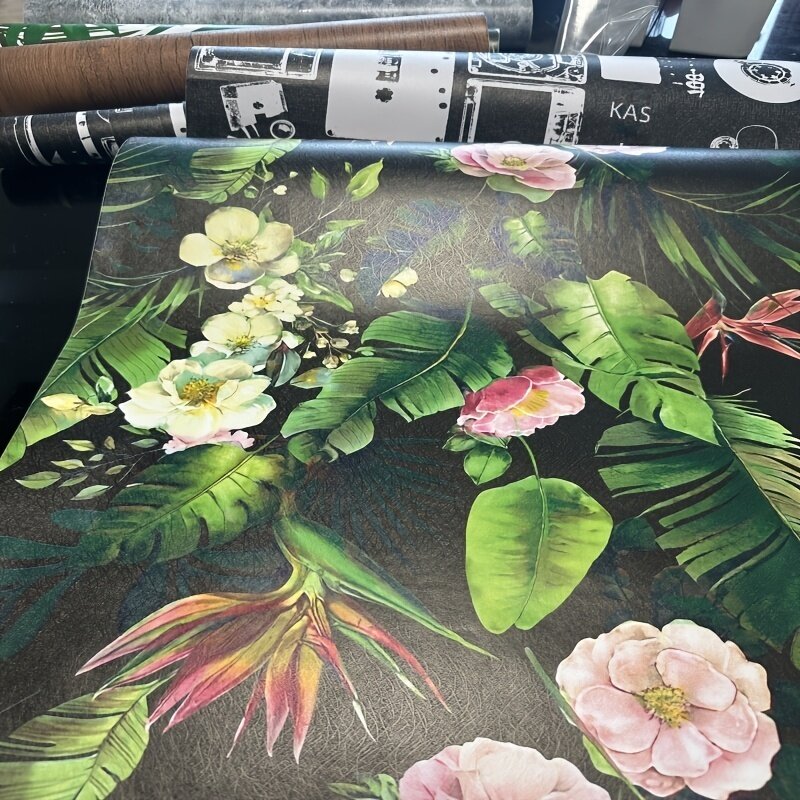 Самоклеящиеся обои с цветочным рисунком, водоотталкивающие, рулон 17,72×393,7 дюйма, многоцветный