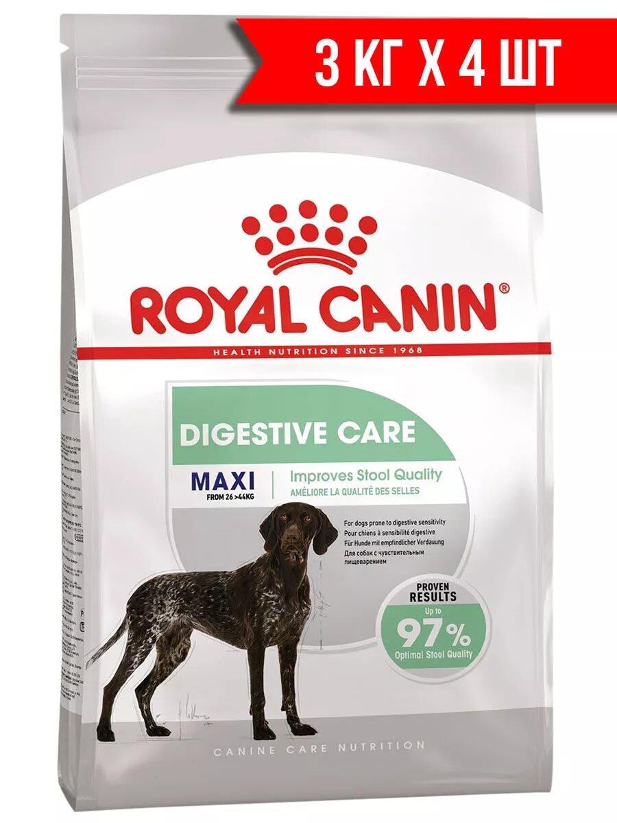 Корм сухой Royal Canin Maxi Digestive Care для взрослых собак крупных пород для поддержания здоровья пищеварительной системы, 3 кг х 4 шт
