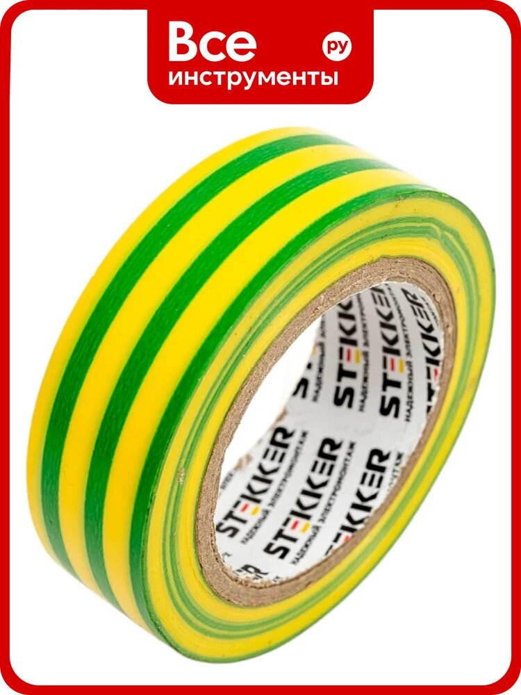 Изоляционная лента STEKKER 0,13x19 мм, 10 м, желто-зеленая, INTP01319-10 32837