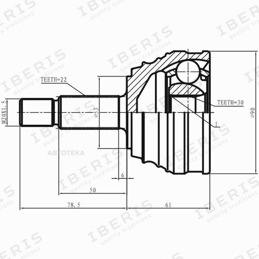 ШРУС наружный (30Х53Х22) VW GOLF III (1H_) -98 PASSAT B3/B4 (3A2 35I) -96 IBERIS IB6060