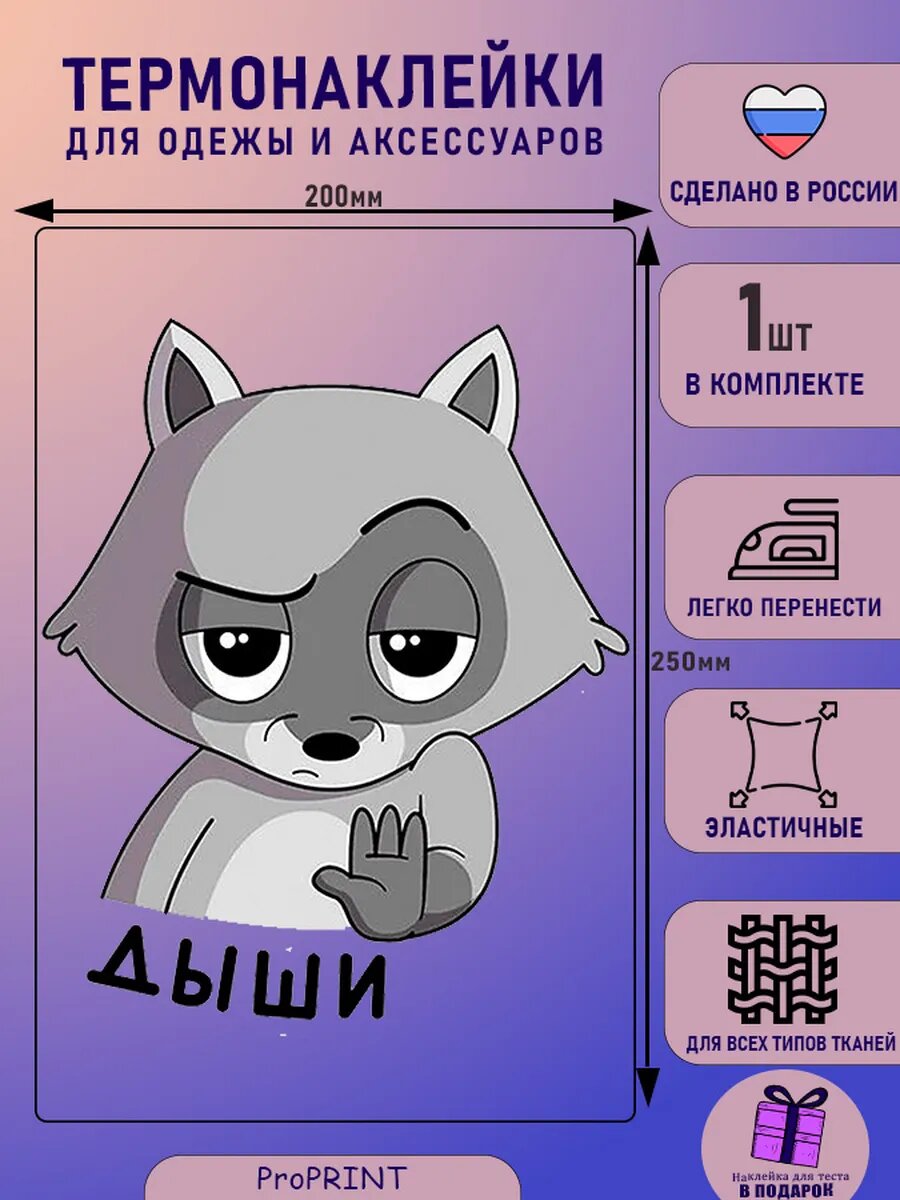 Термонаклейка на одежду енот