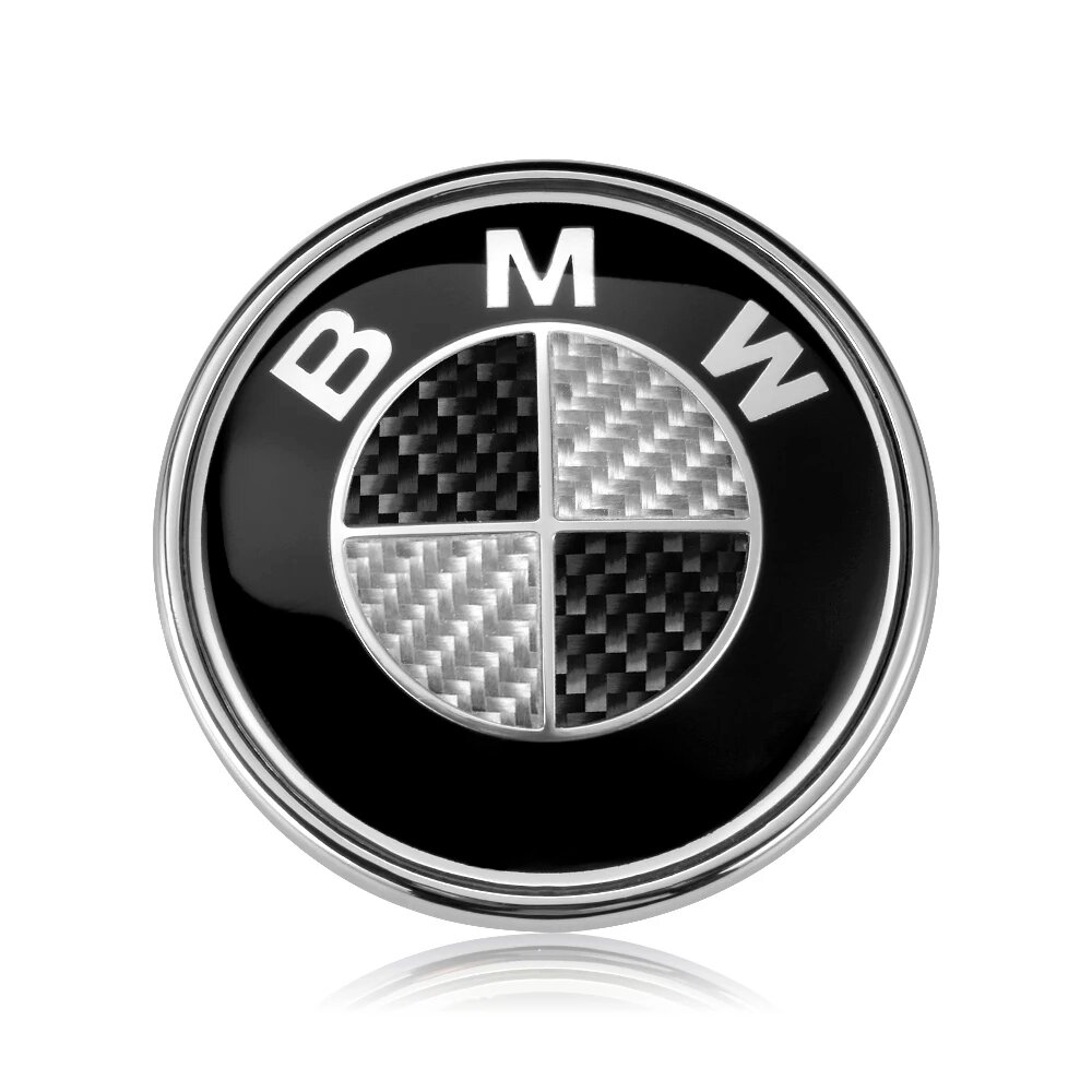 Эмблема-значок на капот/багажник 74/82 мм для BMW E30 E38 E39 E46 E60 E61 RealCarbonBlackWhite, 82mm