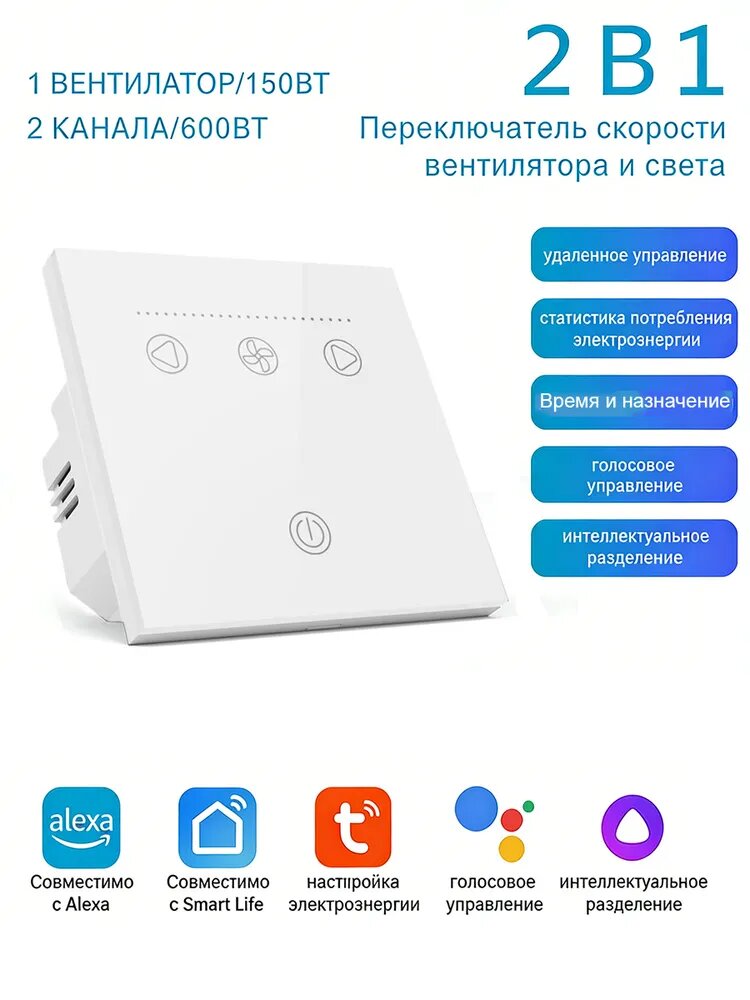 Вентилятор Zero Fire Glass Touch со смарт-выключателем, специальным регулятором скорости и дистанционным управлением через голосовое приложение