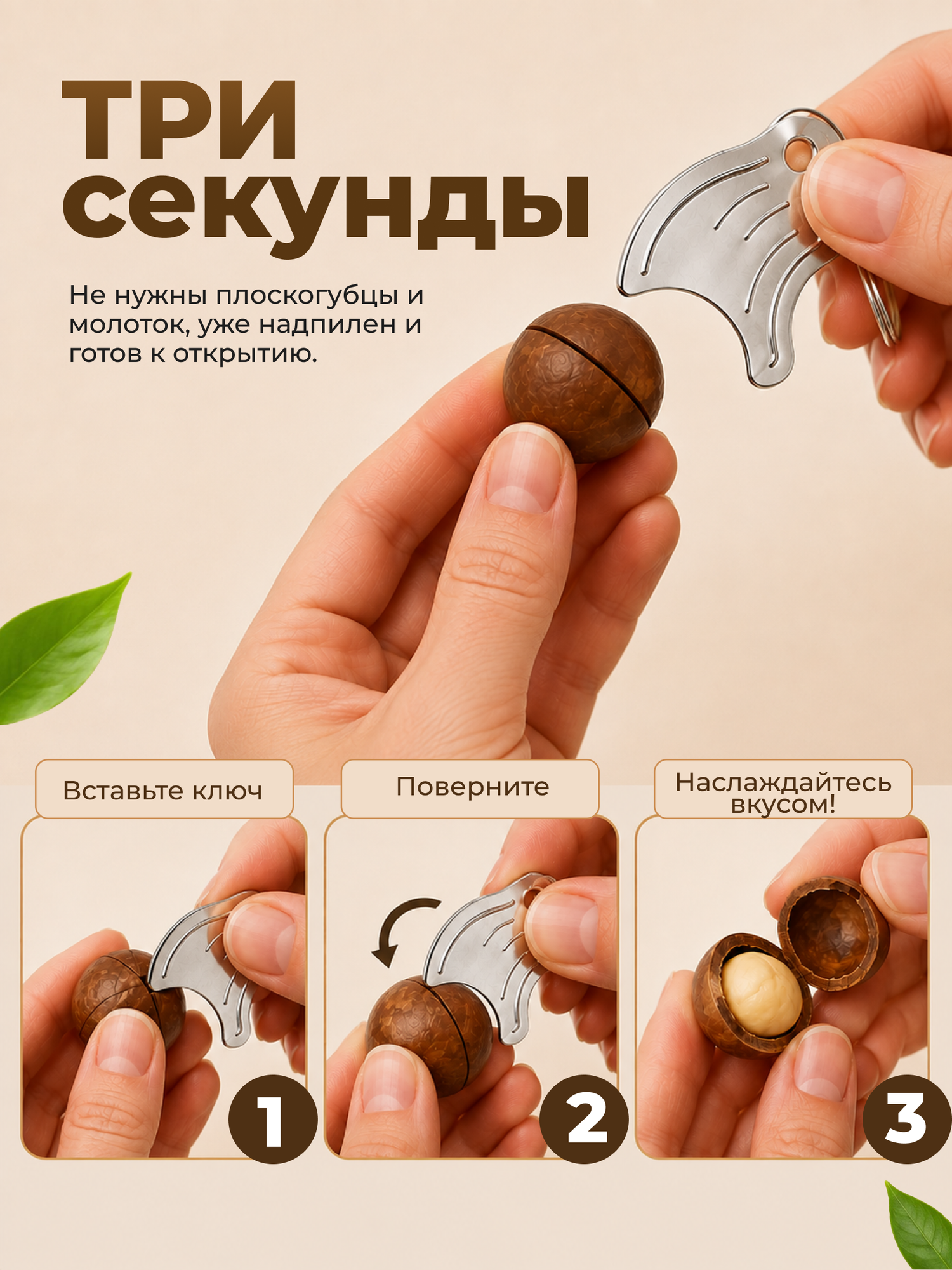 Макадамия орех крупный "Качество и Точка", 450 г, натуральный, для десертов и перекусов — фото 1