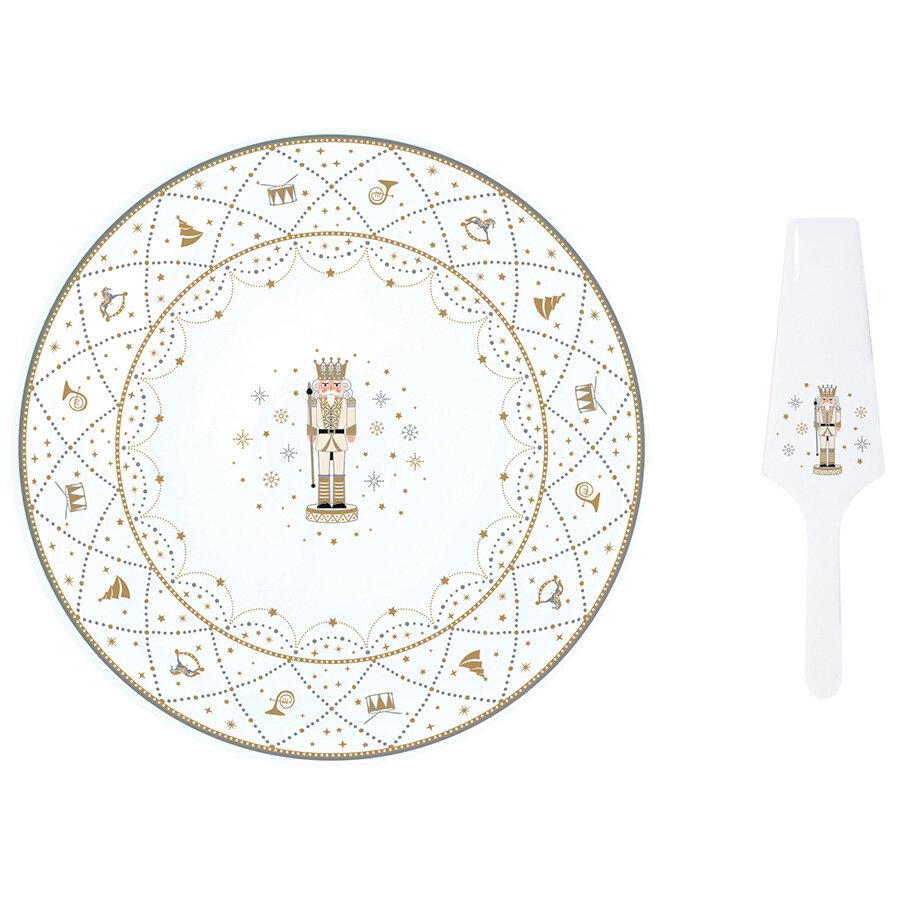 Блюдо для торта с лопаткой Royal Nutcracker D31 см новогоднее с Щелкунчиком Easy Life R1112/RNUT