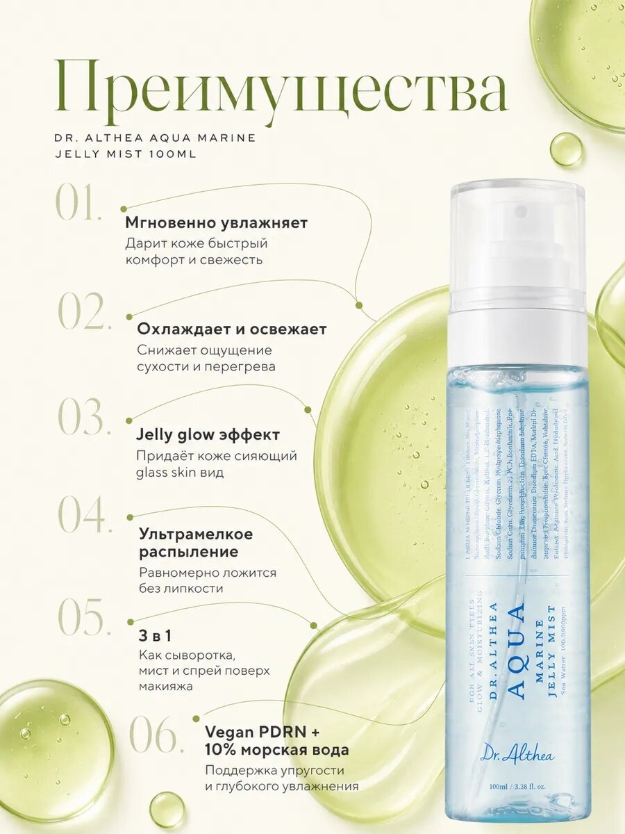 Dr.Althea Подлинник Ультра увлажняющий мист с азуленом и гиалуроновой кислотой Aqua Marine Jelly Mist 100 мл
