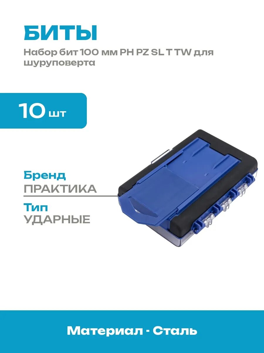 Набор бит 100 мм с держателем комплект 10 штук длинные