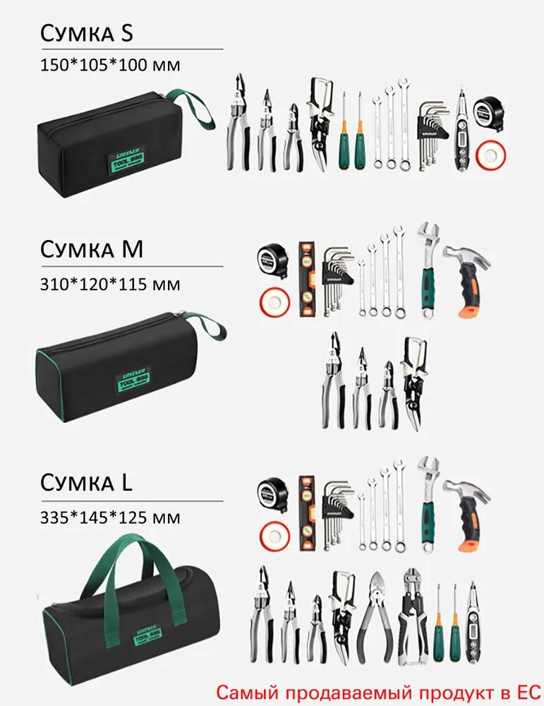 Сумка для инструментов Greener, черная, 27.2 см, сумка для строительных инструментов — фото 1