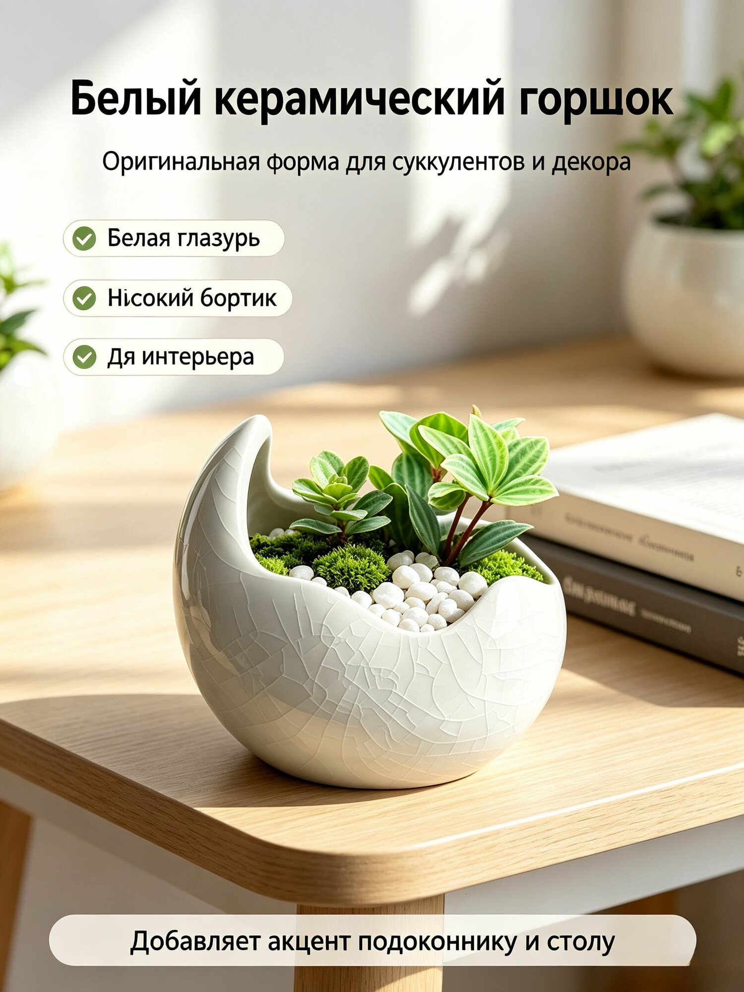 Вазон 0.3 л, 9.50 см, 1 шт, цвет белый