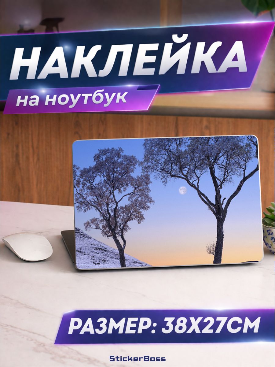 Наклейка на ноутбук Деревья на закате 38х27 см