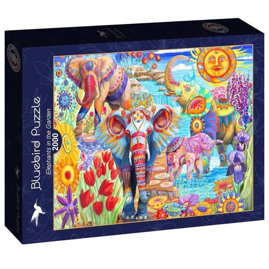 Пазл Bluebird Puzzle Разноцветные слоны в саду, 2000 элементов, 98 x 69 см