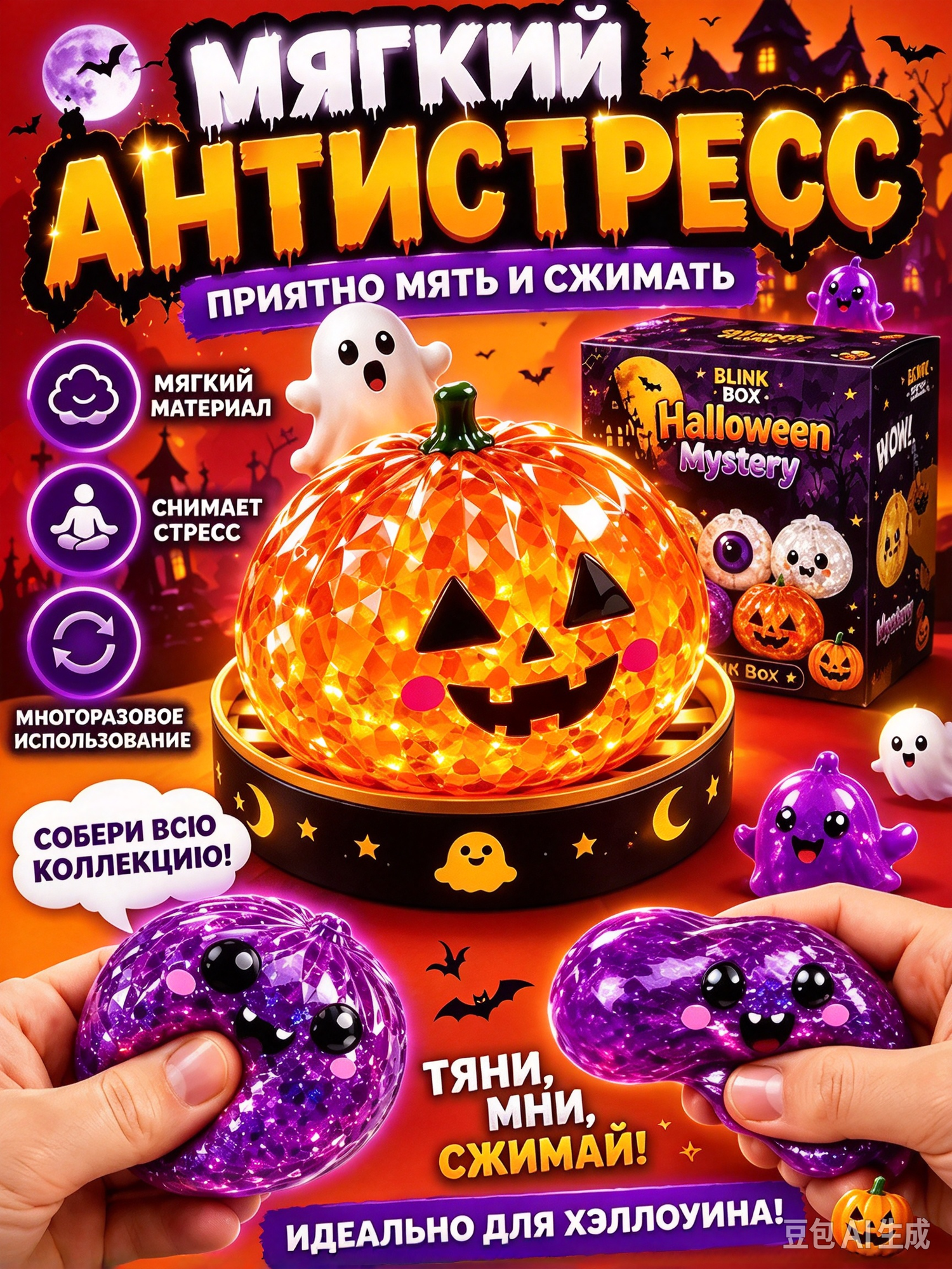 Игрушка-антистресс в стиле Хэллоуина Сквиш пельмень 10 см антистресс хэллоуин