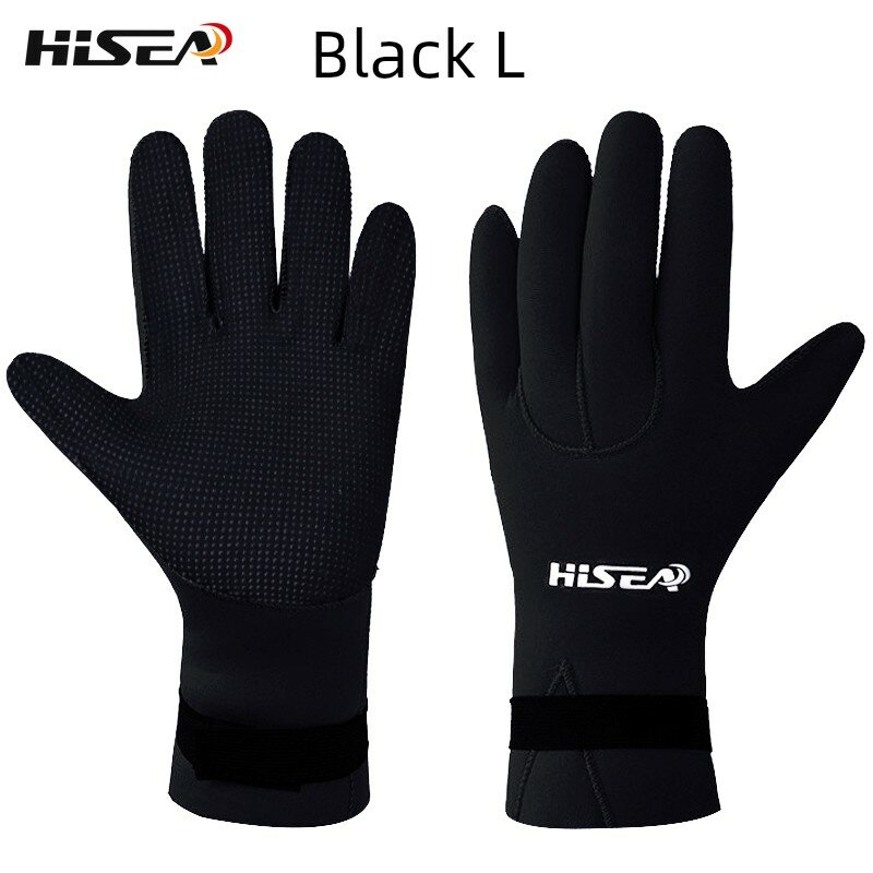 HISEA 3MM теплые водолазные перчатки для взрослых унисекс антицарапинные нескользящие плавательные перчатки - Черный L