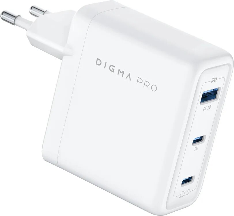 Сетевое зарядное устройство Digma DPW10C, USB-A, 2xUSB-C, 100Вт, 5A, белый