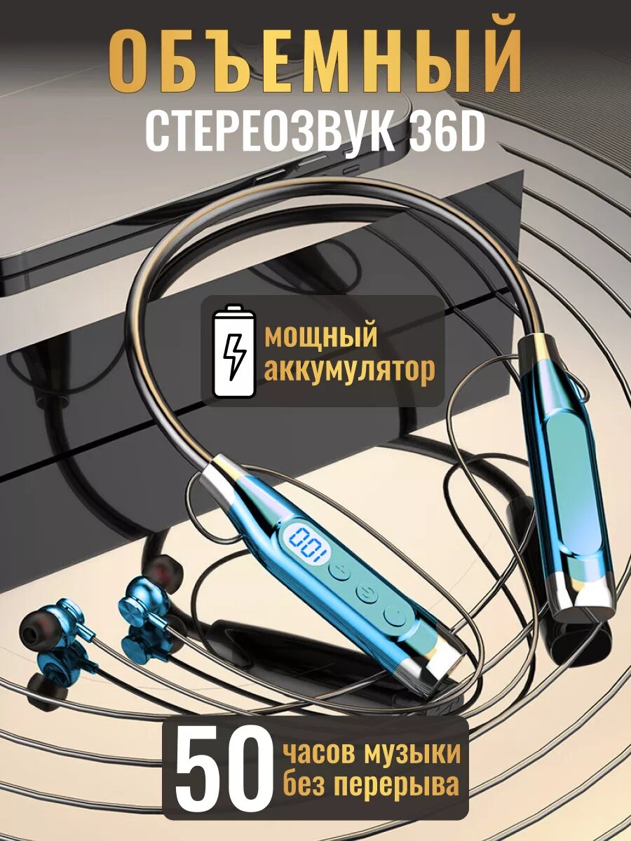 Беспроводные спортивные наушники Bluetooth 5.2 с микрофоном, IPX7, шейный ободок, MP3 плеер для Android и Iphone