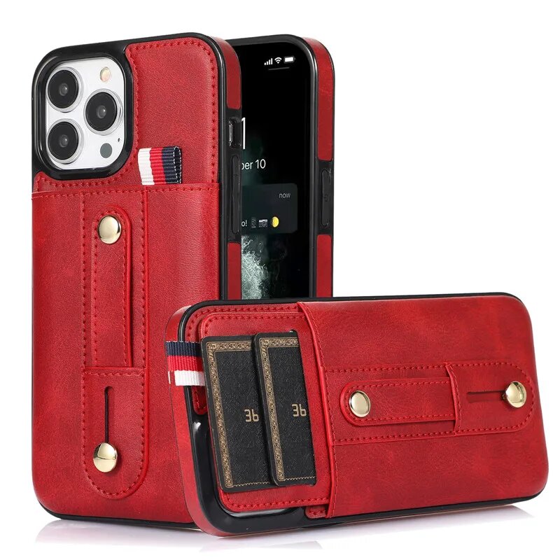 Кожаный чехол-книжка для iPhone 18 Pro Max 17 16 Plus 15 14 13 12 11 Айфон 16 Про Макс, Красный, Red