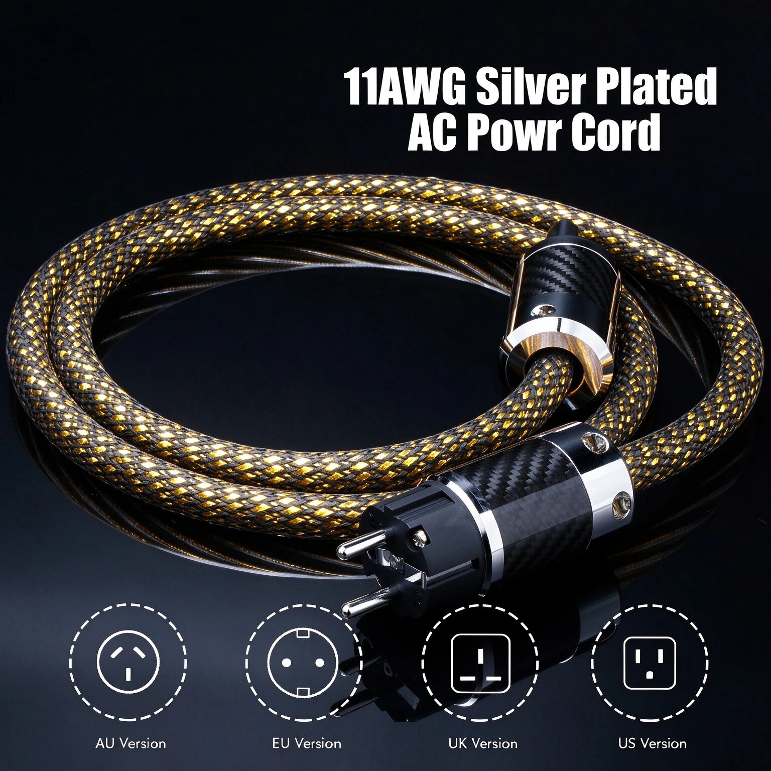 Преффэр Золотой силовой кабель 8NOCC с серебряным покрытием IEC320 C15