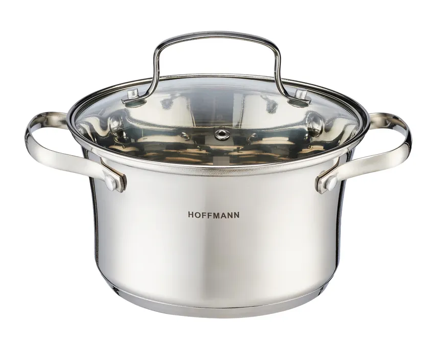 Кастрюля из нержавеющей стали Hoffmann / Хоффманн HM 54224 с крышкой, цвет серебристый, 5л / посуда для всех видов плит
